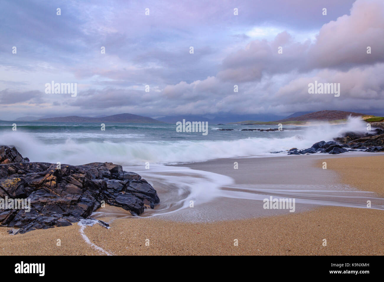 Borve beach on the Isle of Harris, Scotland, UK, on a stormy afternoon ...
