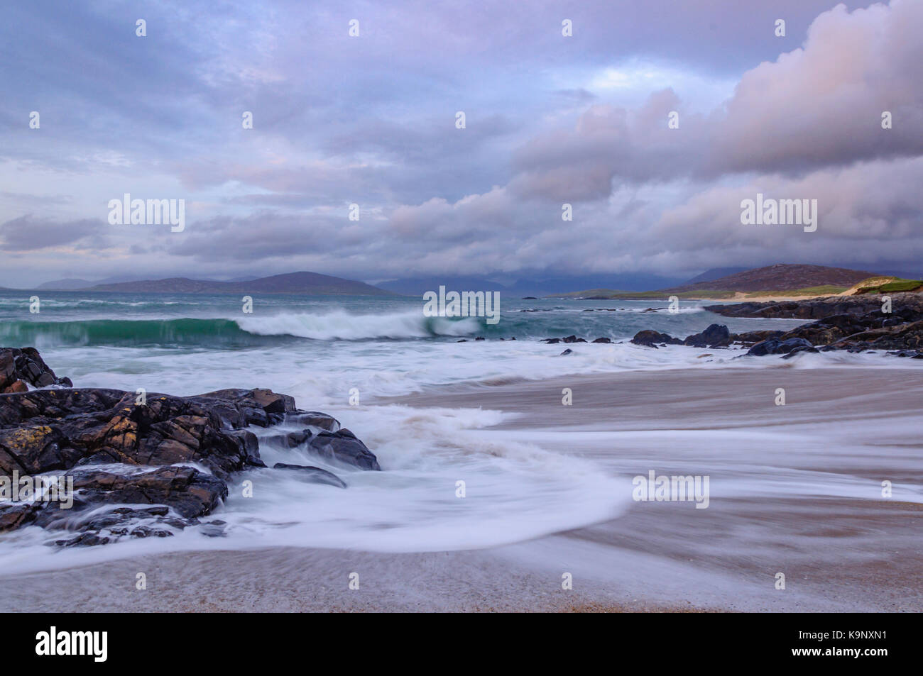 Borve beach on the Isle of Harris, Scotland, UK, on a stormy afternoon ...