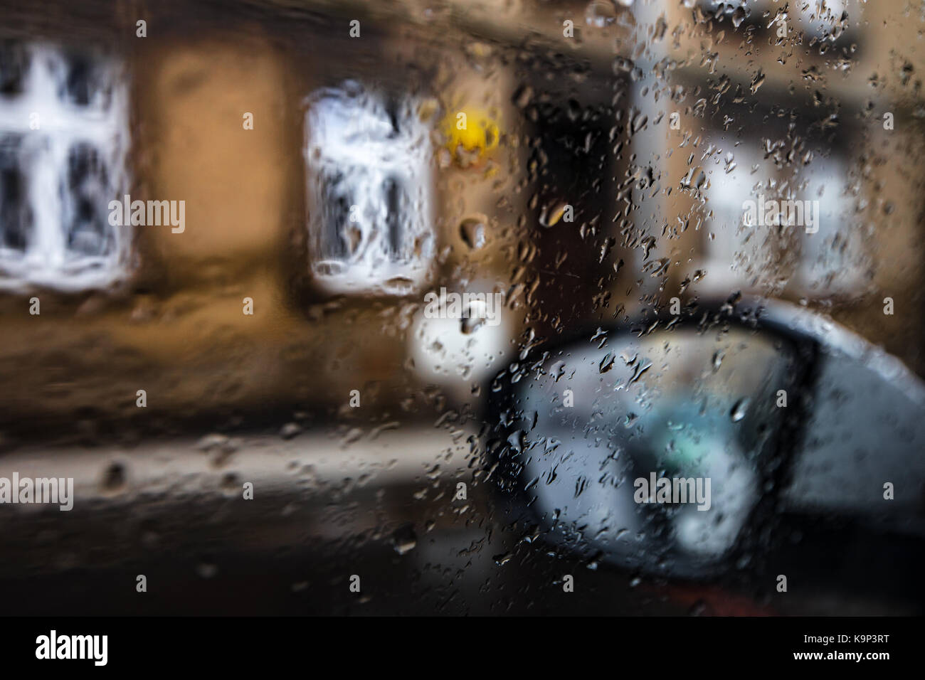 Rain day behind the car glas windowpane, Photo taken from car interior ...