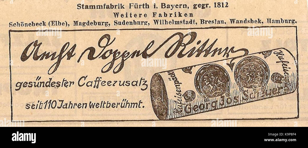 Reklame Zichorienfabrik Georg Joseph Scheuer um 1900 Stock Photo - Alamy