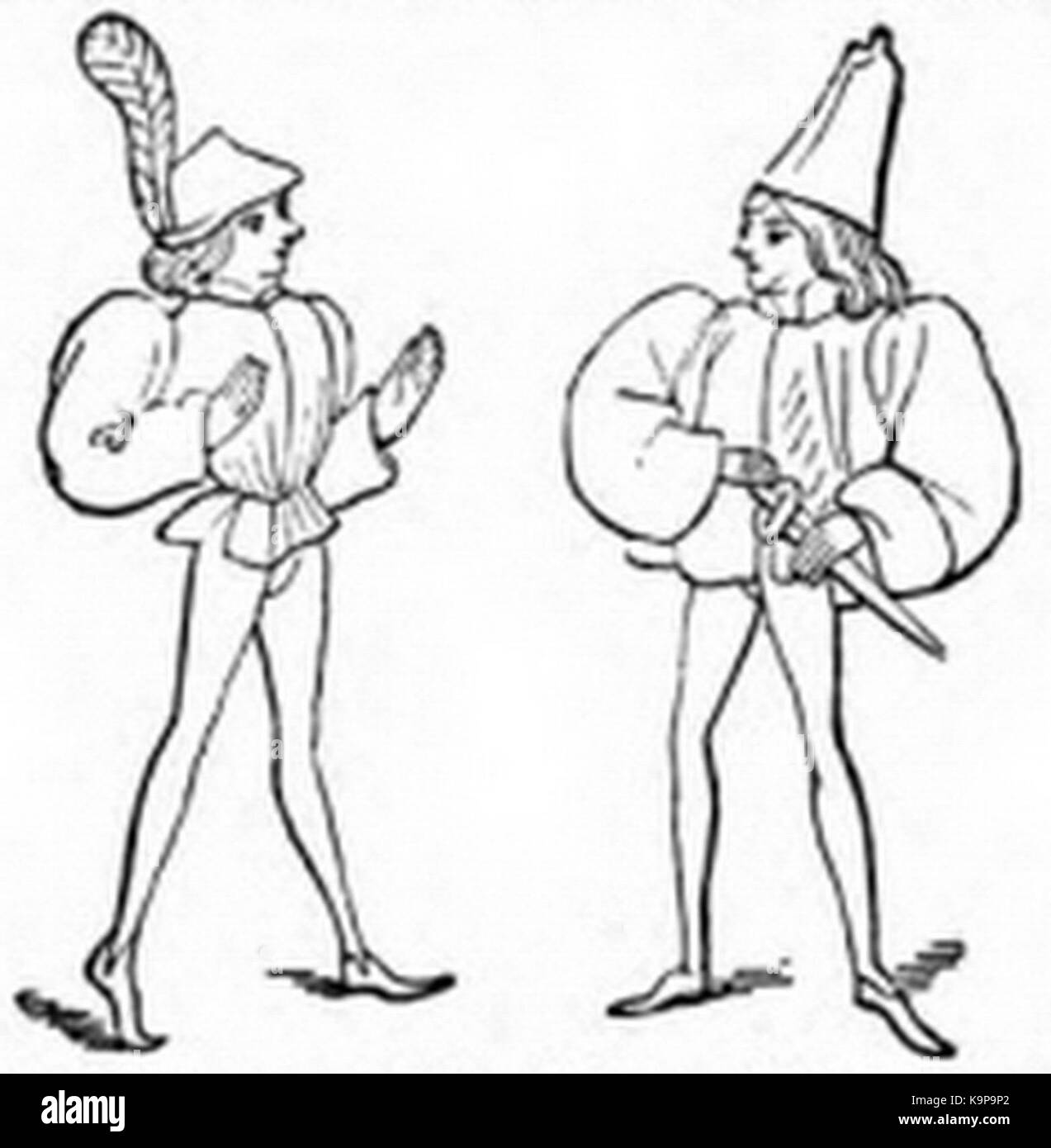 This 1460 costume design showcases the fashion of gentlemen in the 15th ...