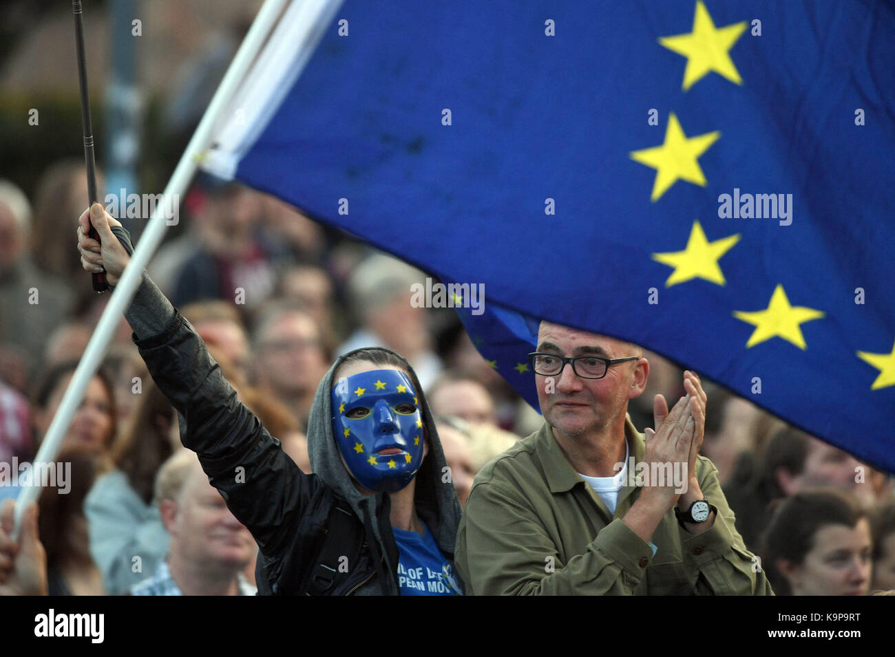 People with EU Flags in the crowd as Labour leader Jeremy Corbyn ...