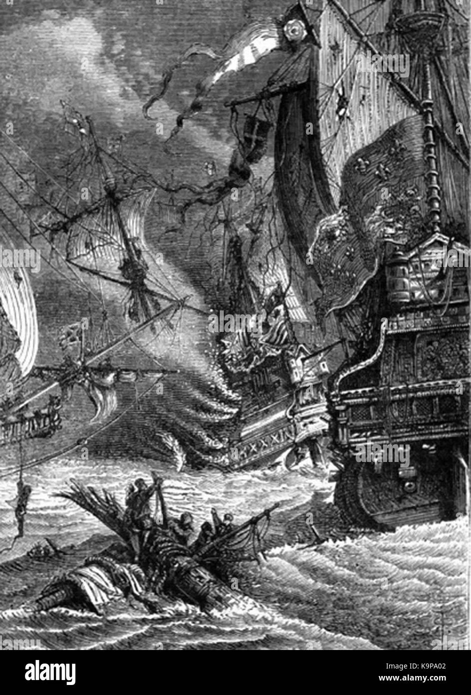 The image depicts the destruction of the Spanish Armada, a significant ...