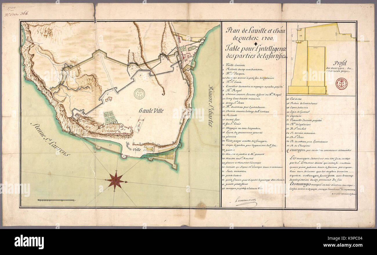 Plan de la ville et Chateau de Quebec Stock Photo - Alamy