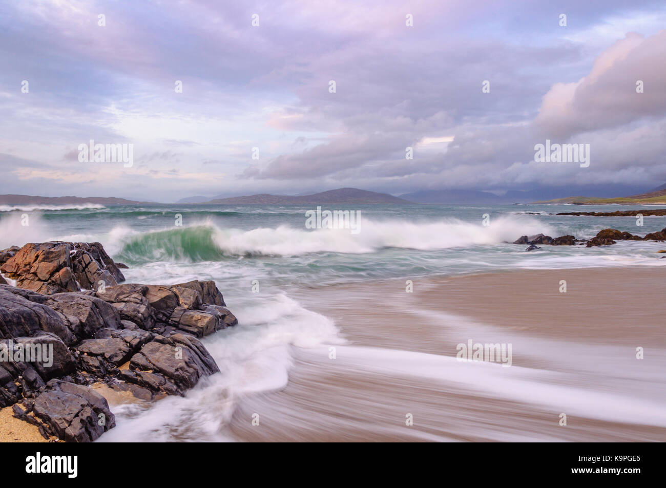 Borve beach on the Isle of Harris, Scotland, UK, on a stormy afternoon ...