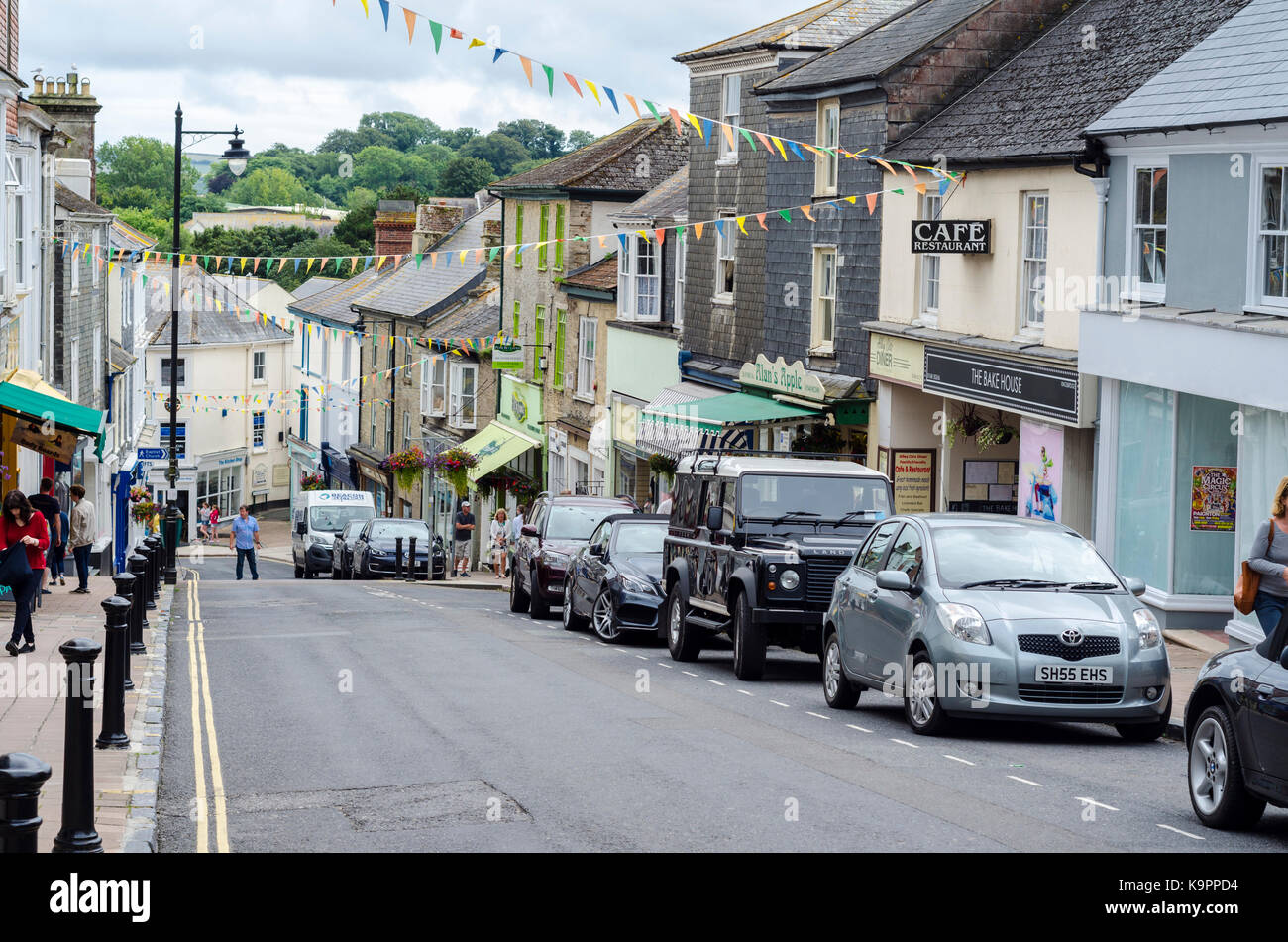 Fore Street, Kingsbridge market town in South Hams, Devon, England, UK ...