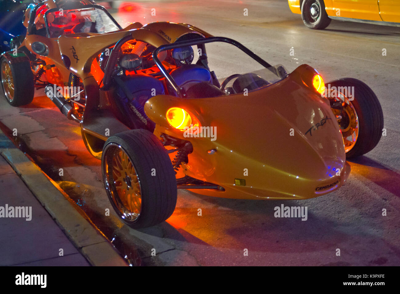 Campagna T-Rex three-wheeled cyclecar on Ocean Drive, Miami Beach Stock ...