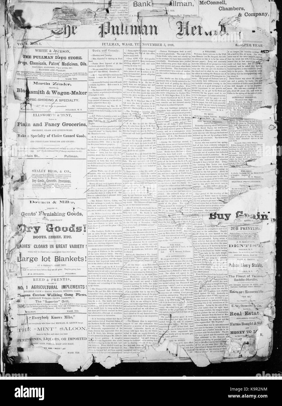 Pullman Herald, 3 November 1888 Stock Photo - Alamy