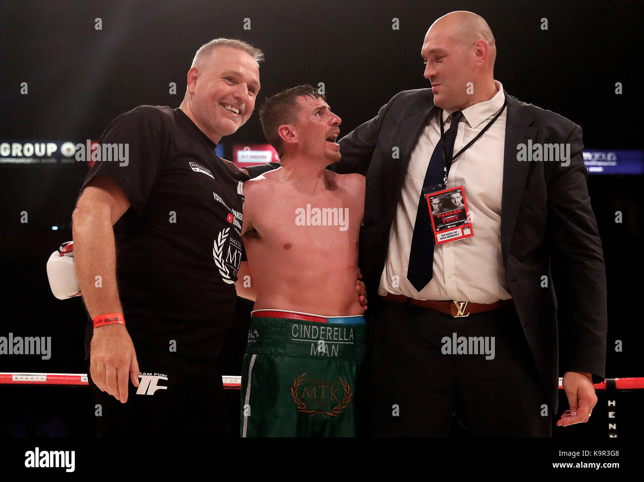 Peter McDonagh (centre) celebrates victory over Shayne Singleton with ...
