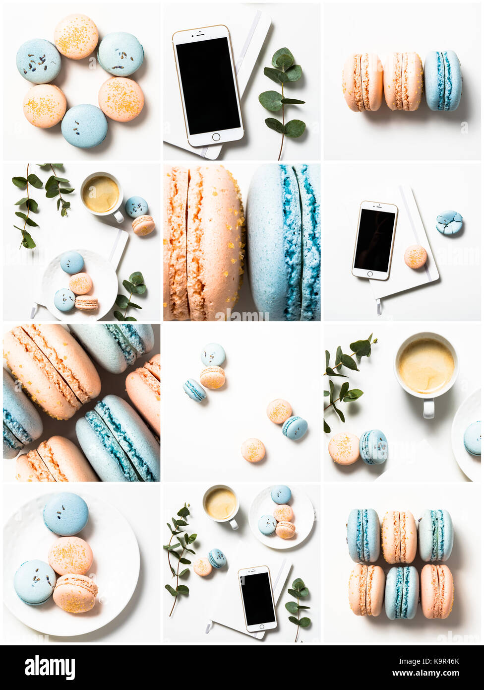 Collage collection of photos with coffee, blue and orange pastel ...