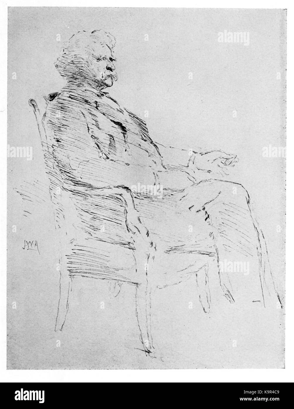Pen Sketch of Mark Twain by John White Alexander Stock Photo - Alamy