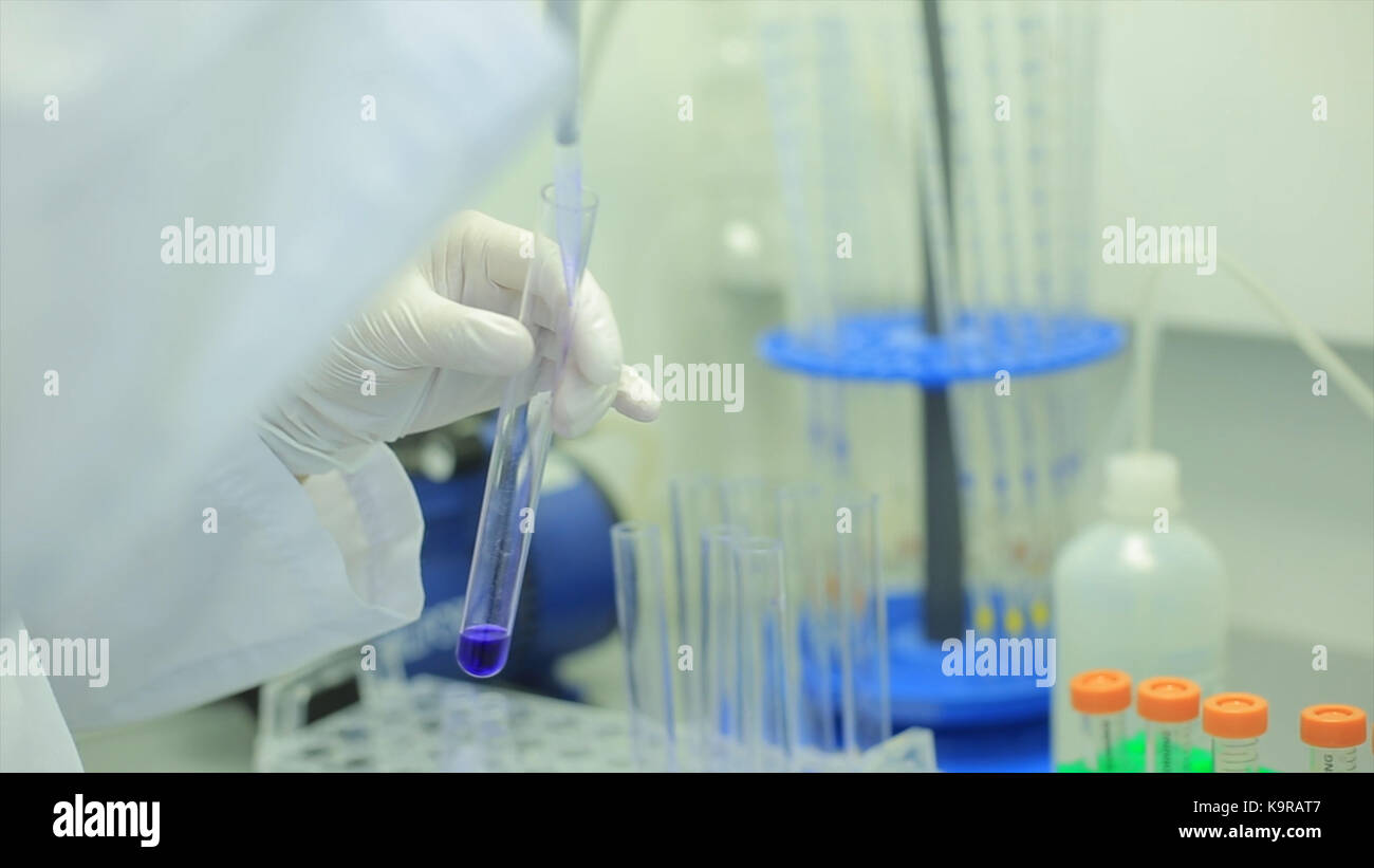 Test tubes closeup. Medical equipment. Close-up footage of a scientist ...