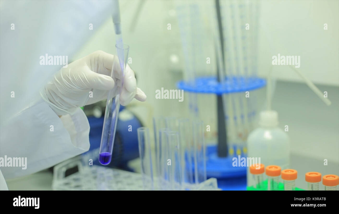 Test tubes closeup. Medical equipment. Close-up footage of a scientist ...