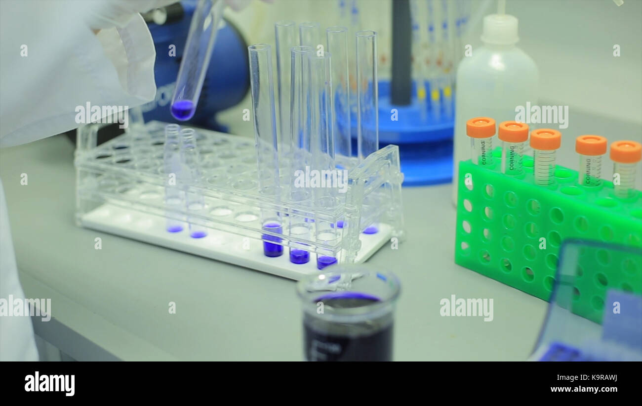 Test tubes closeup. Medical equipment. Close-up footage of a scientist ...