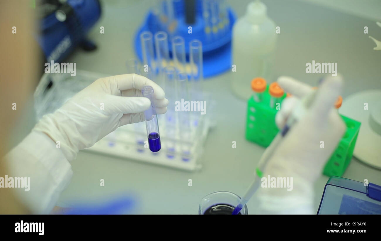Test tubes closeup. Medical equipment. Close-up footage of a scientist ...