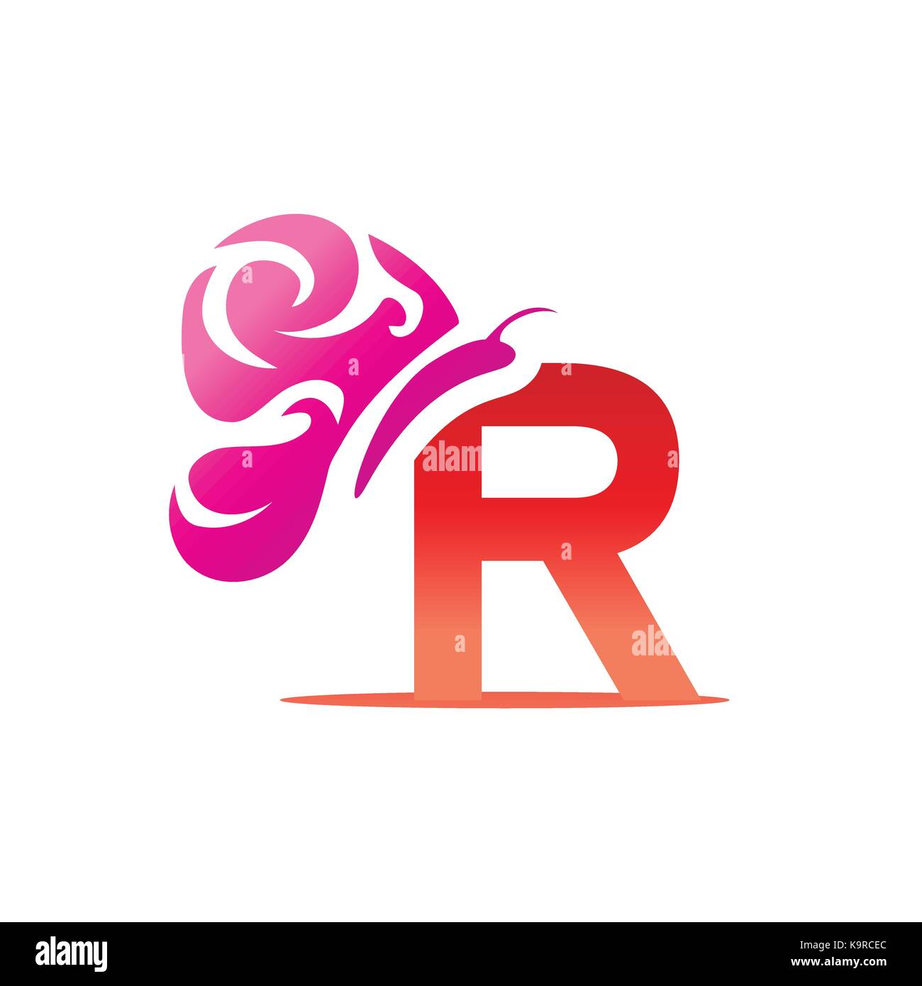 elegant butterfly with letter R illustration, icon design, isolated on ...