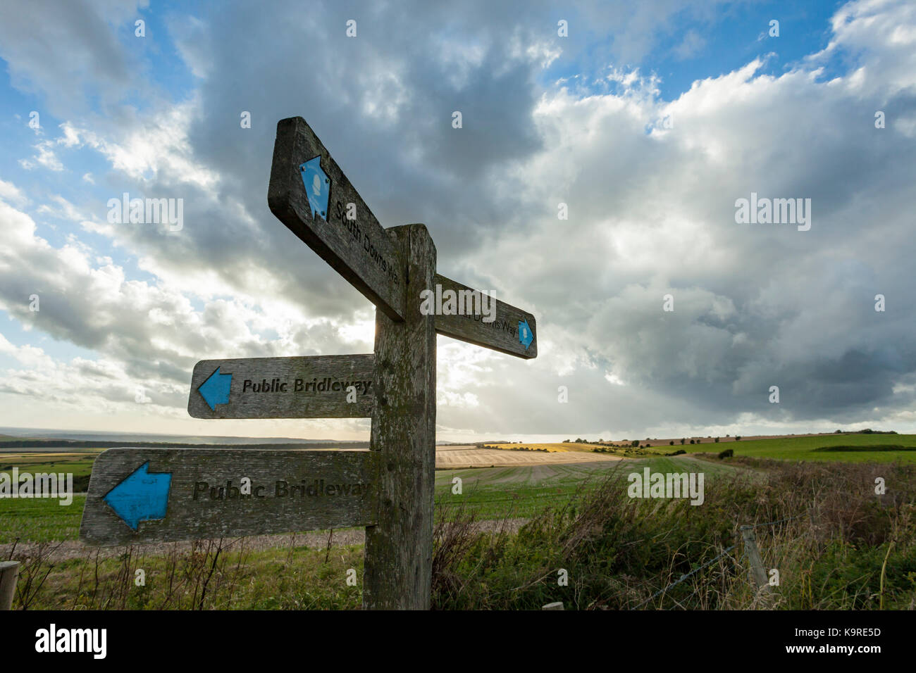 Signpost on South Downs Way in West Sussex, England Stock Photo - Alamy