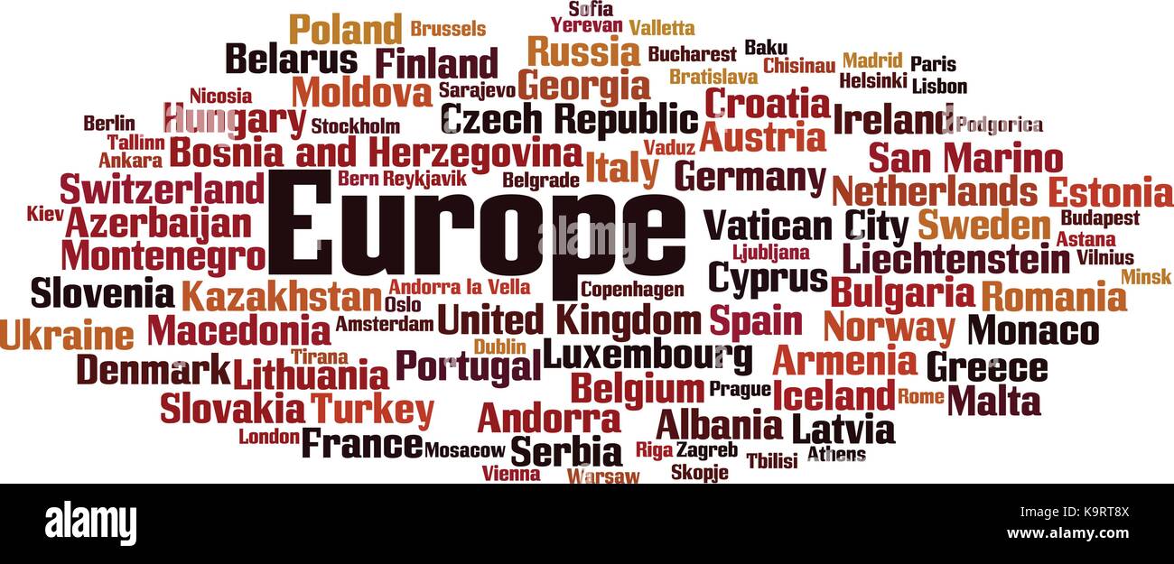 Countries in Europe word cloud concept. Vector illustration Stock ...