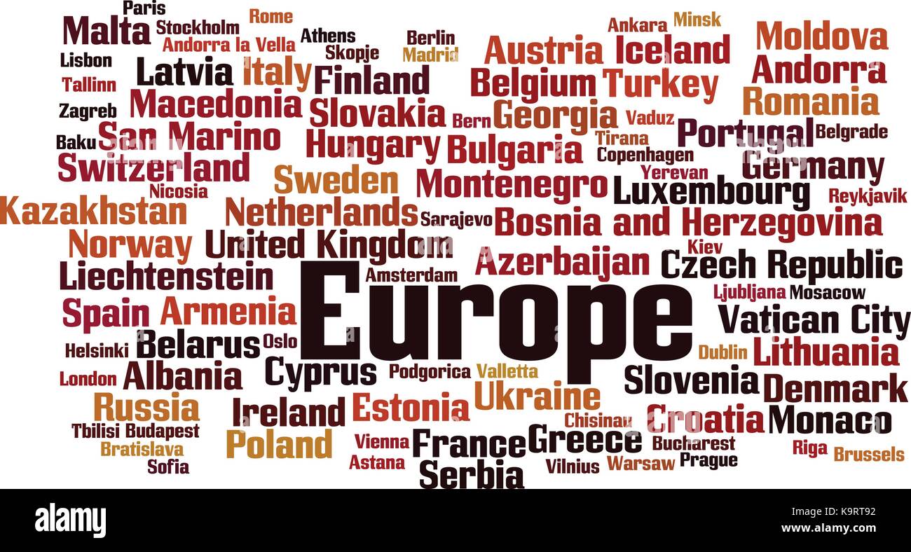 Countries in Europe word cloud concept. Vector illustration Stock ...
