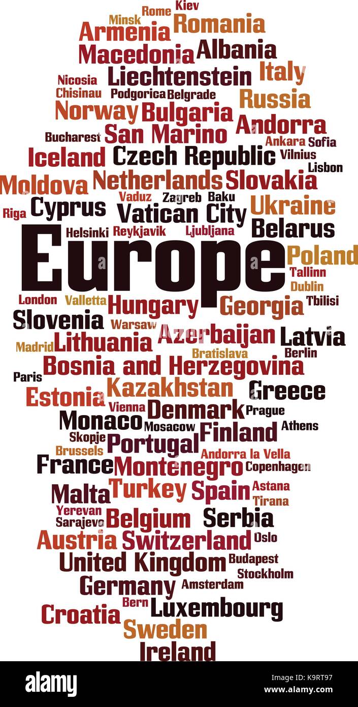 Countries in Europe word cloud concept. Vector illustration Stock ...