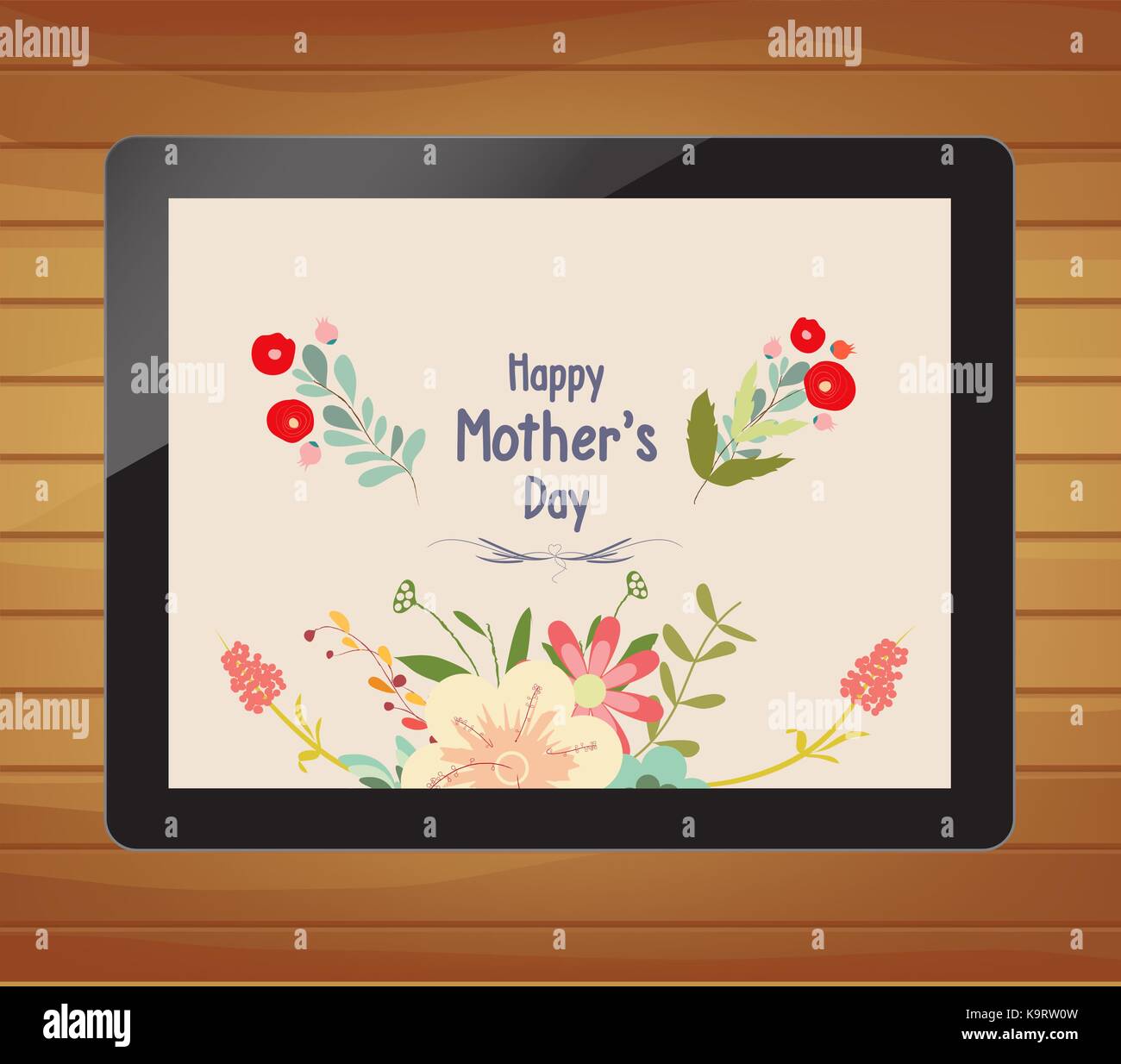 happy mother day with floral on tablet Stock Vector Image & Art - Alamy