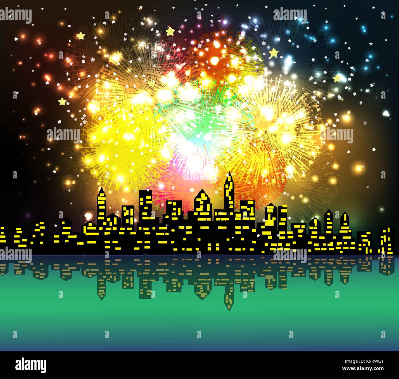 new year night silhouette fireworks colourful Stock Vector Image & Art ...