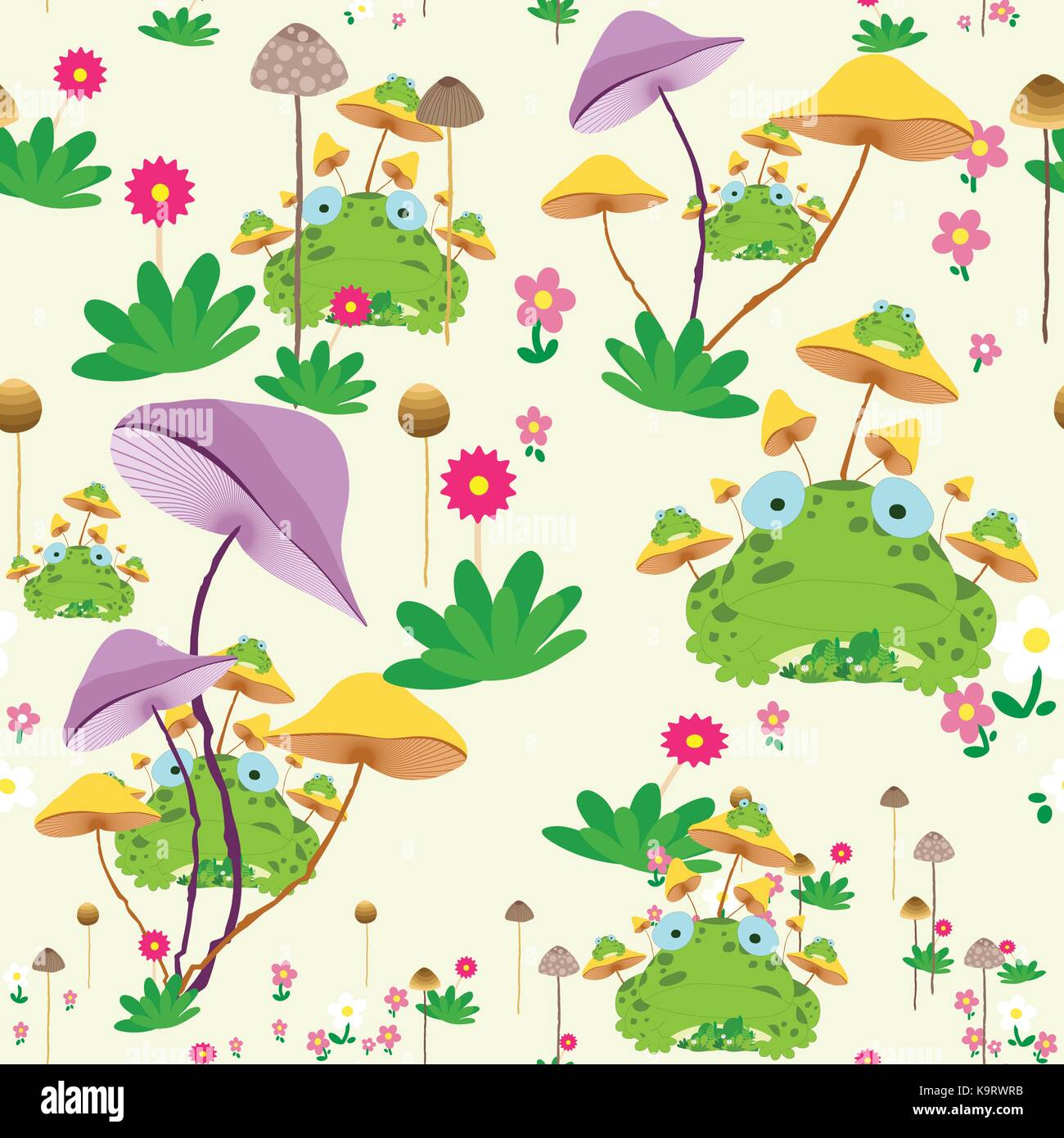 Seamless pattern with frog and flowers spring time Stock Vector Image ...