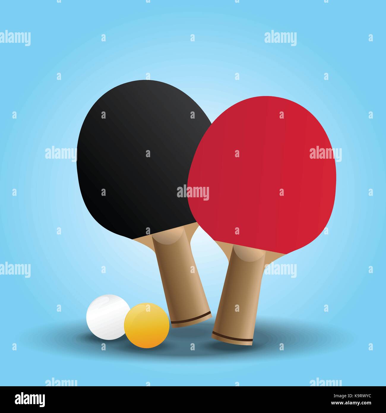 Two rackets design for playing table tennis on Light Blue background ...