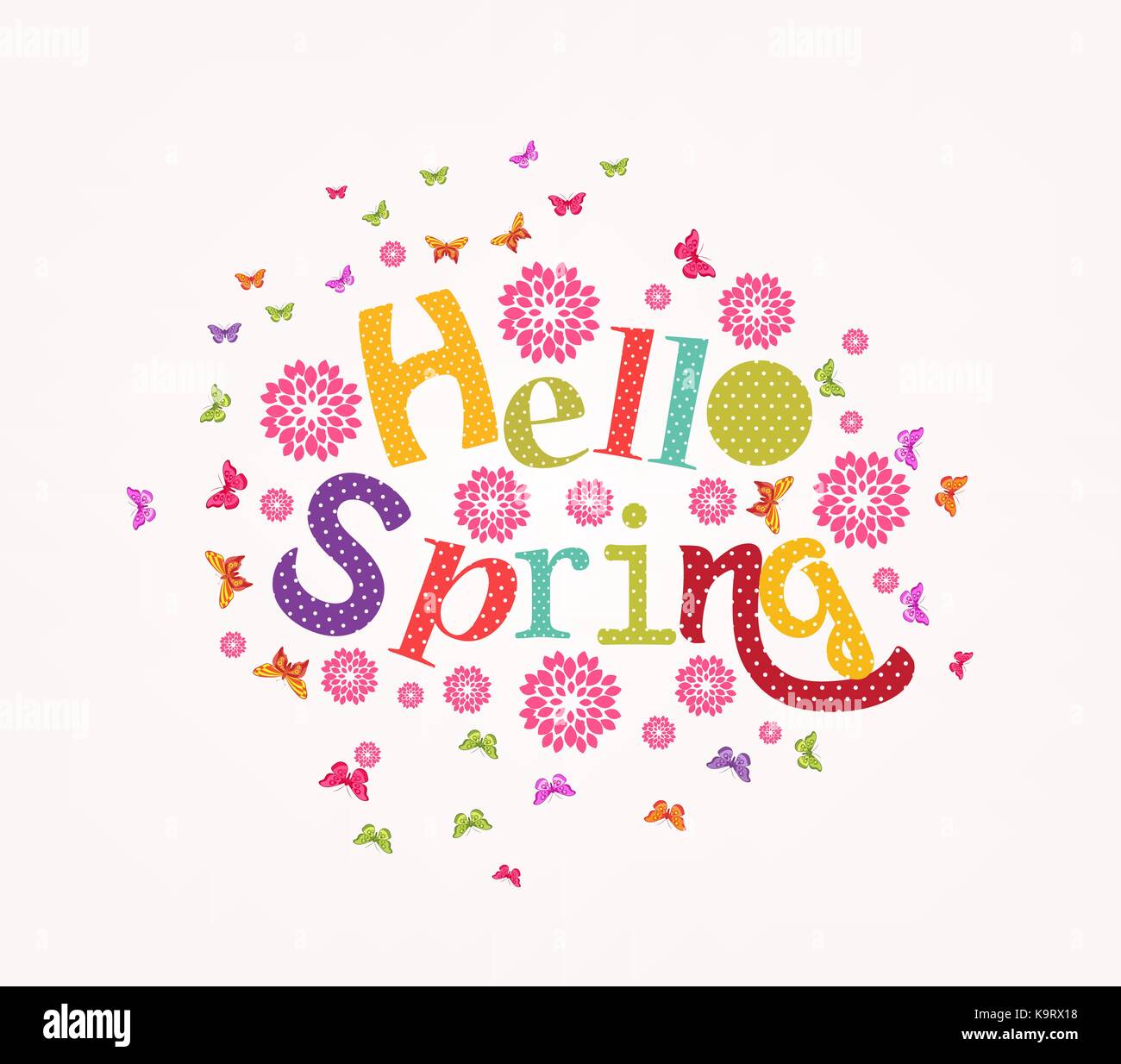 lettering Hello spring with decorative flower element Stock Vector ...