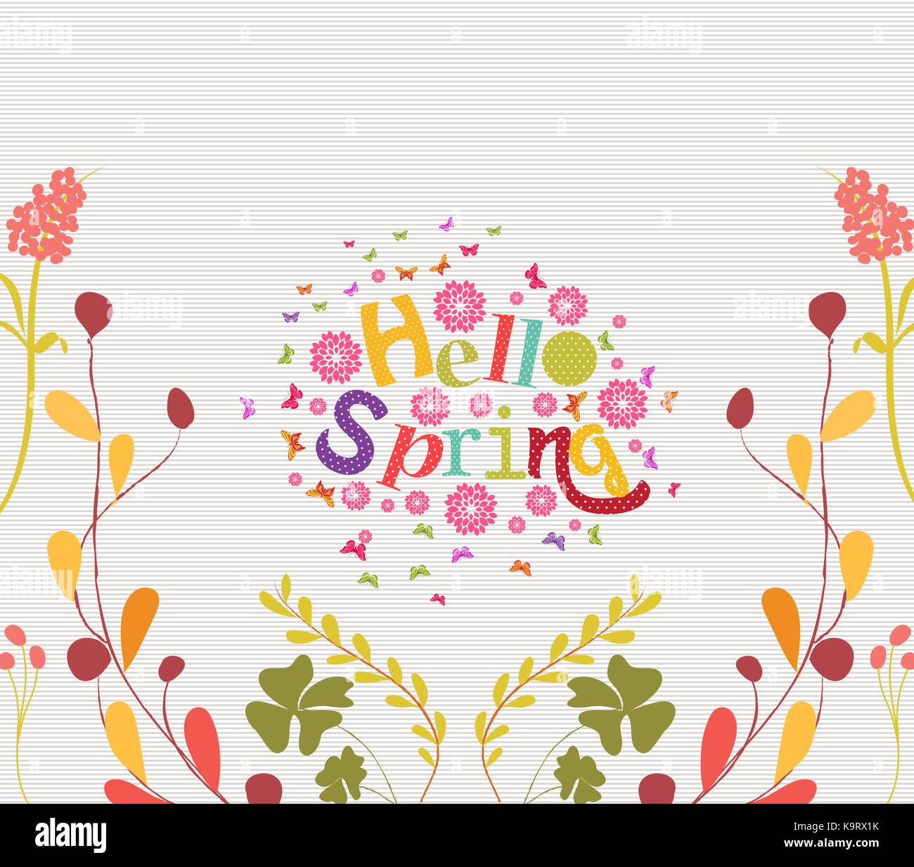 hello spring Hand Drawn Floral Frame Background Stock Vector Image ...