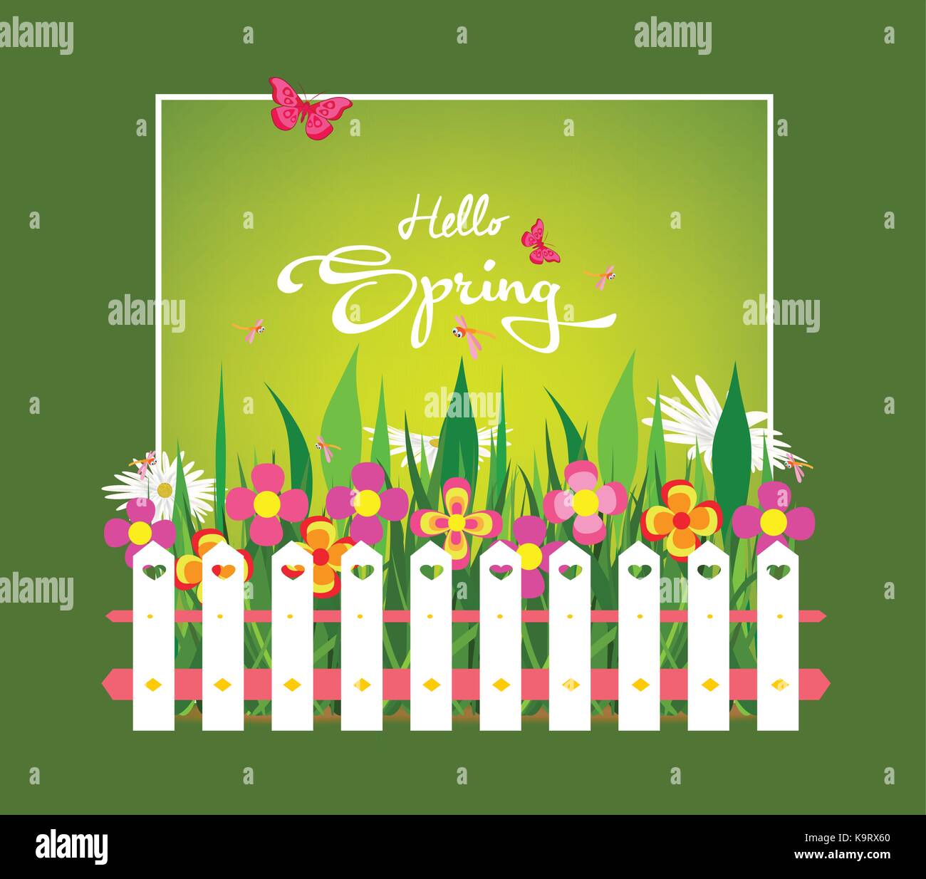 Inscription Spring Time on background with spring flowers and ...