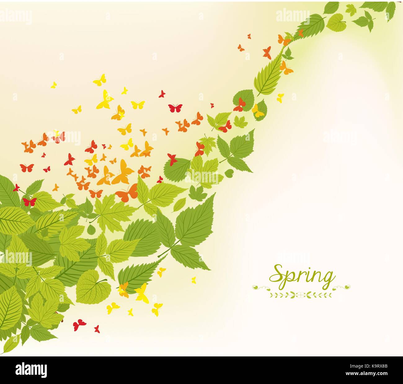 spring fall leaves and butterflies background Stock Vector Image & Art ...