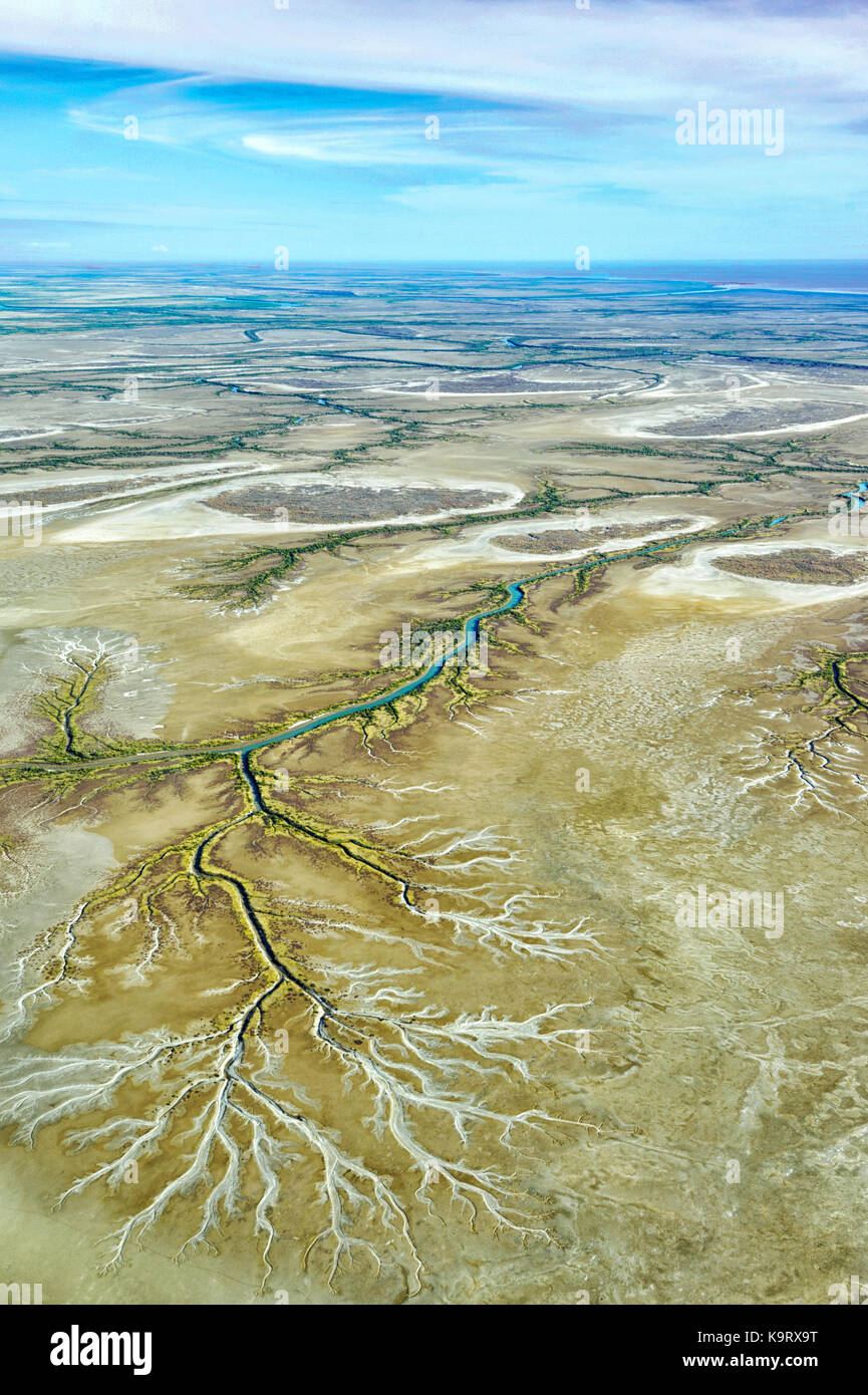 Aerial view of salt flats during the dry season, Burketown, Gulf of ...