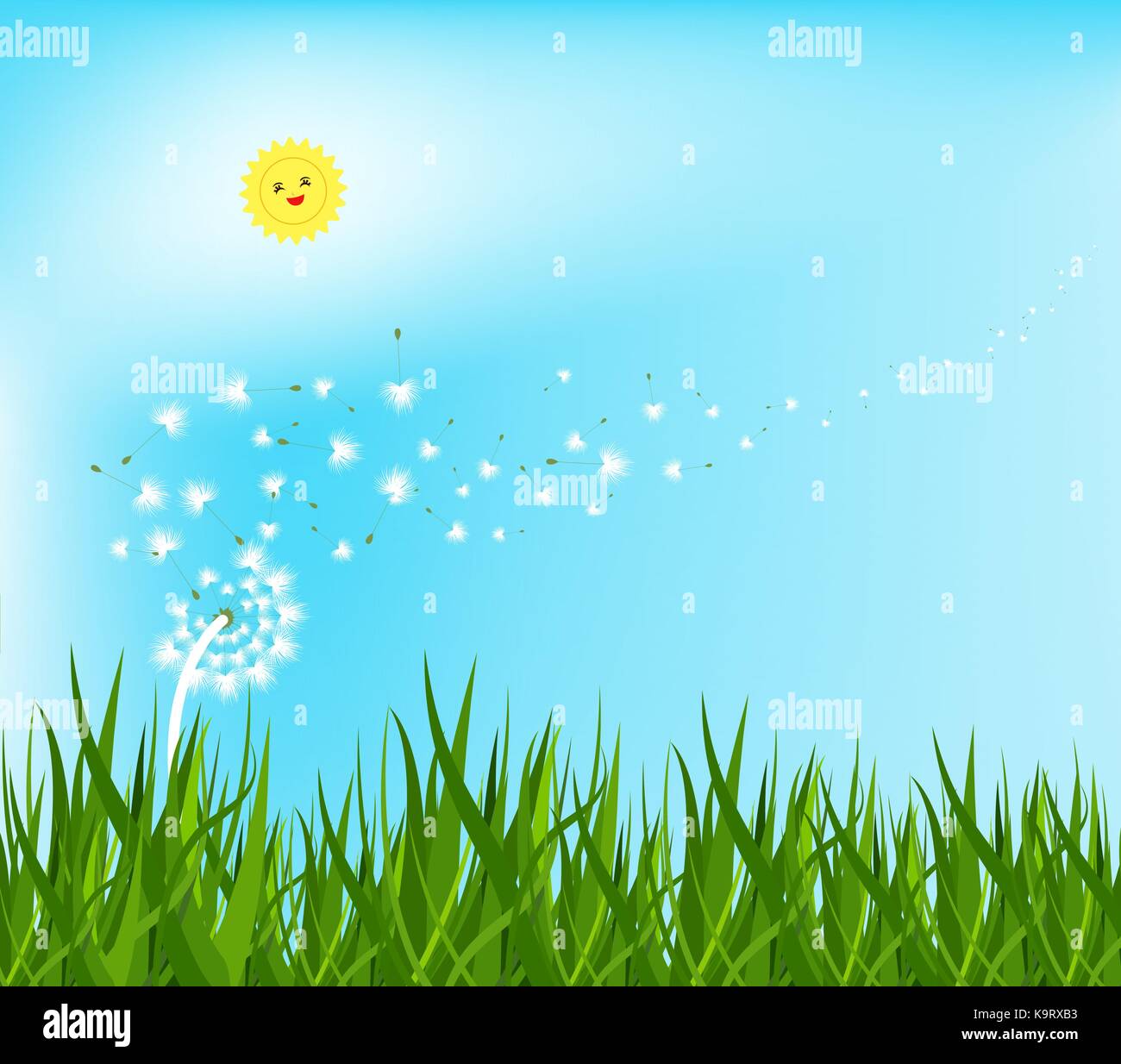spring background with white dandelions Stock Vector Image & Art - Alamy