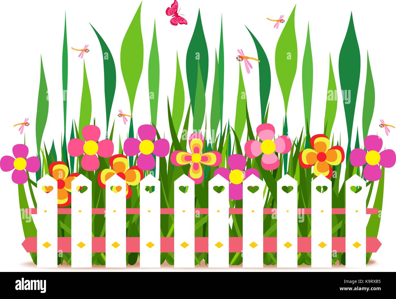 Garden fence and flowers Stock Vector Images - Alamy