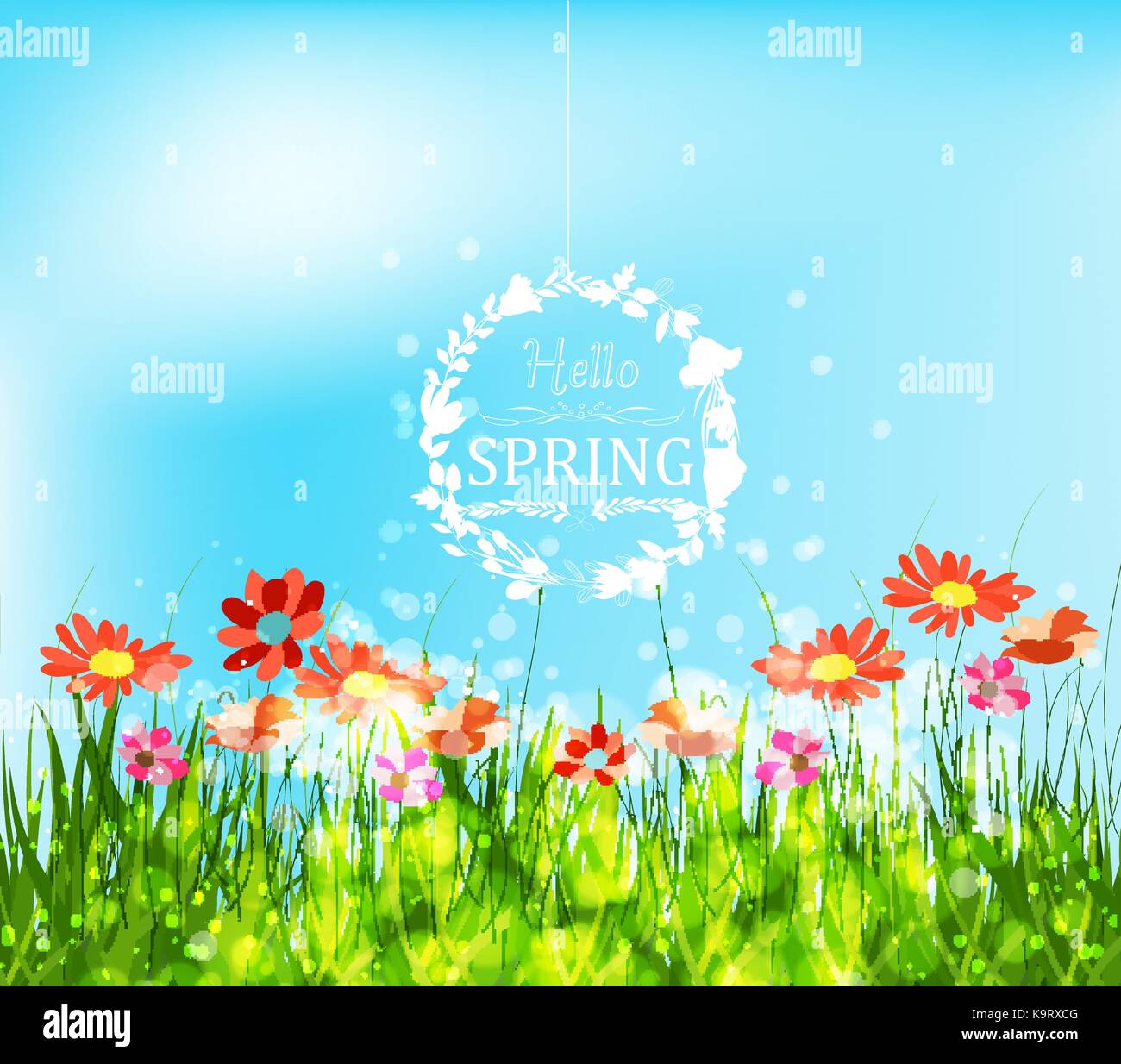 hello spring background with sunflowers greeting Stock Vector Image ...