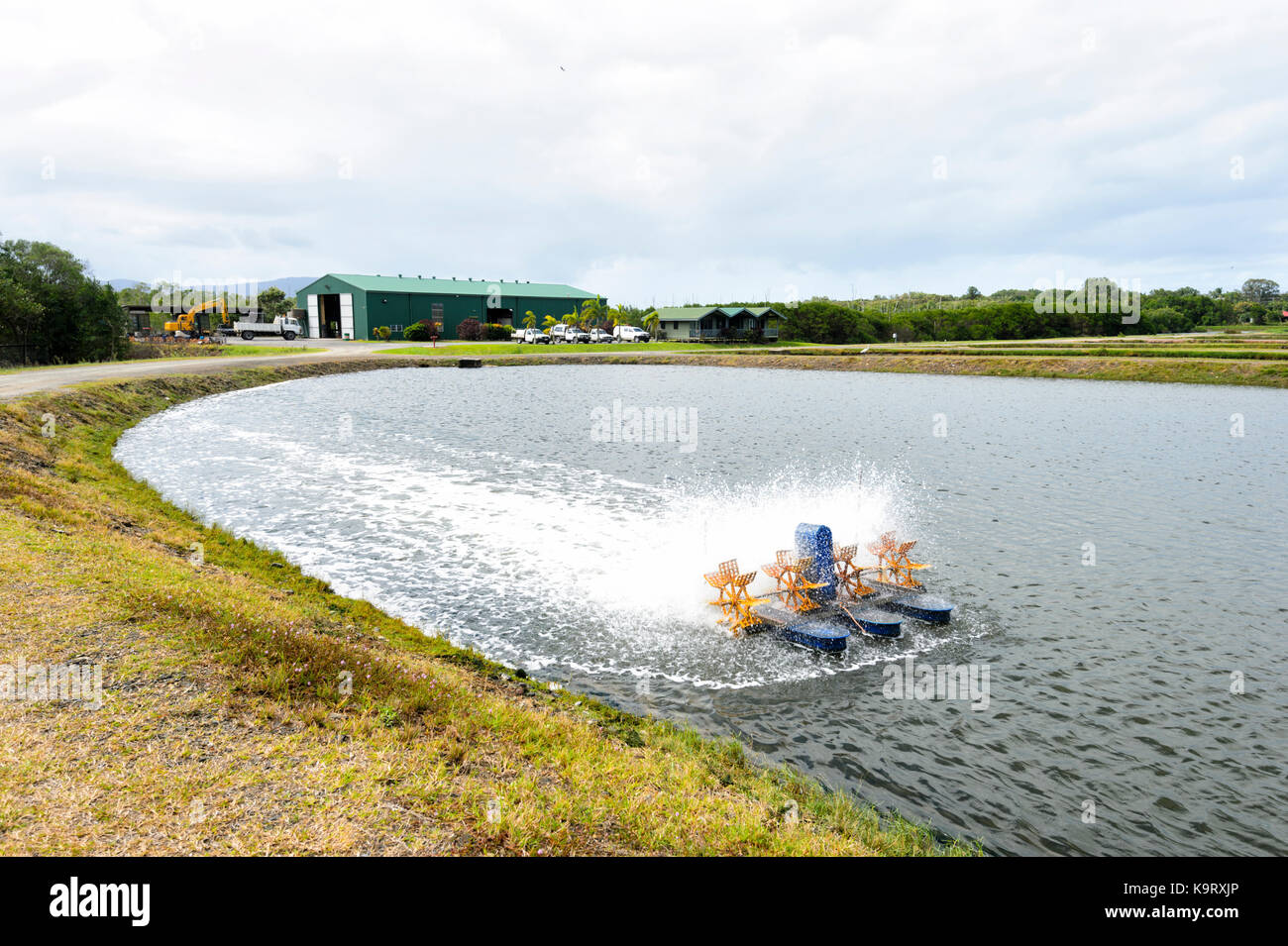 Aerators or Paddlewheels at the Hook-a-Barra barramundi farm, Mossman ...