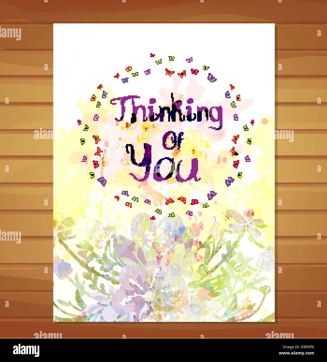 Thinking of you card. Watercolor flower background Stock Vector Image ...
