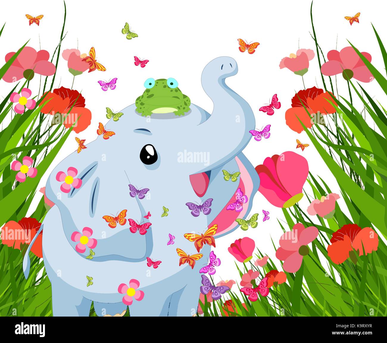 elephant, frog and butterflies welcome spring Stock Vector Image & Art ...