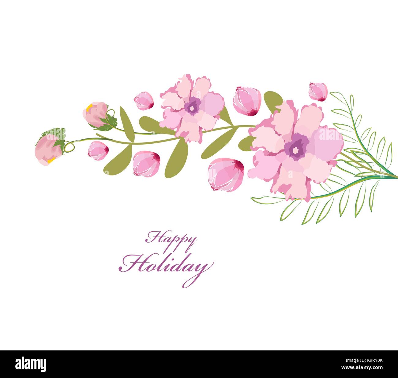 Blossoming flower brunch with spring flowers on white background Stock ...