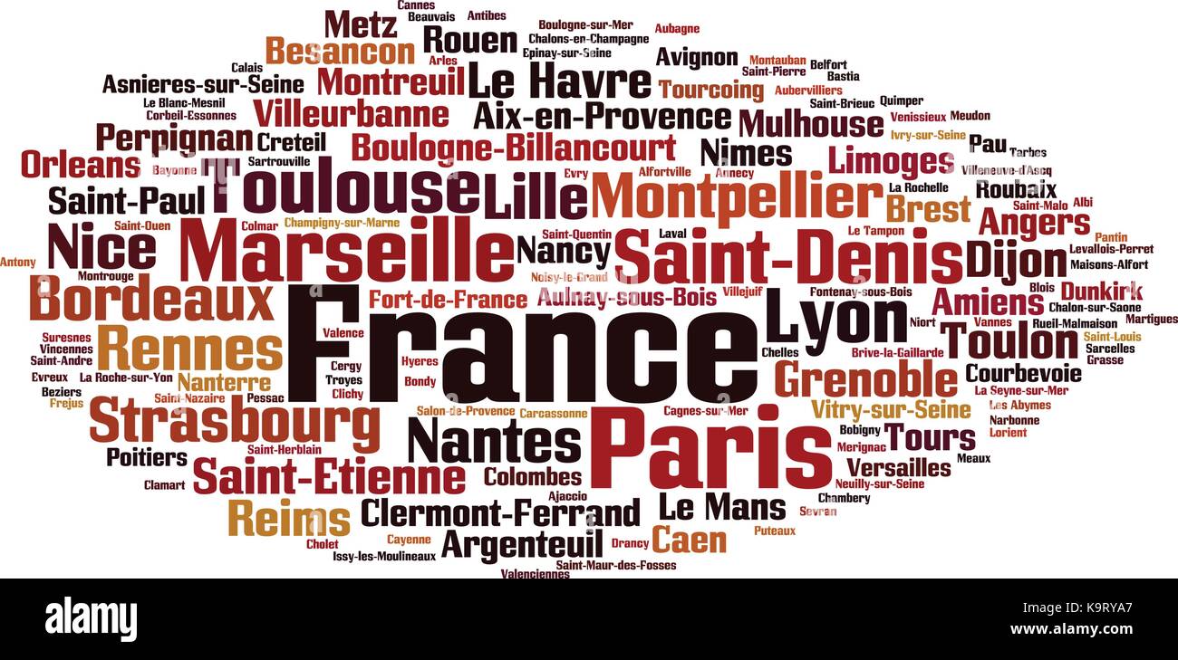 Cities in France word cloud concept. Vector illustration Stock Vector ...