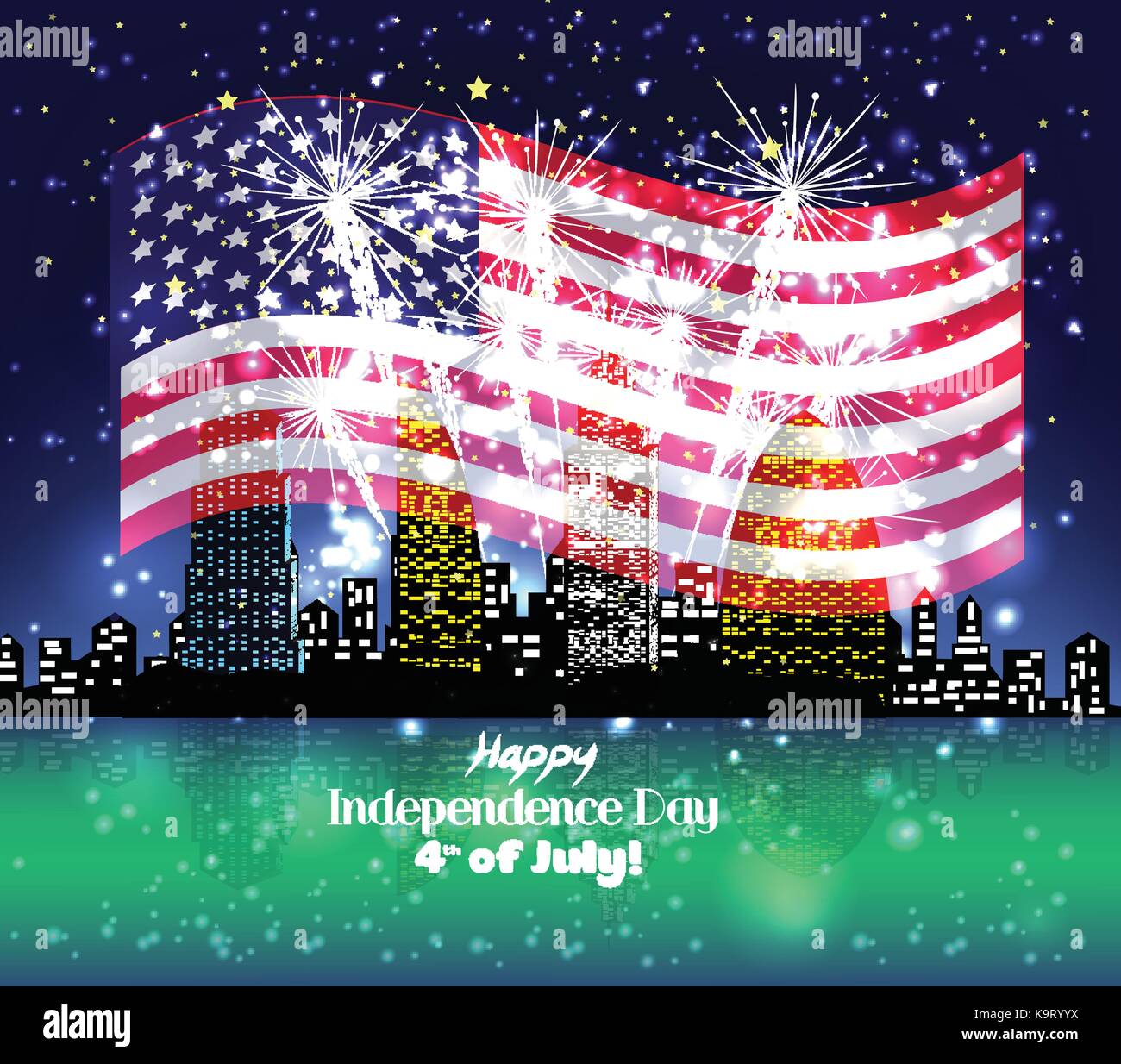 Happy 4th July independence day with fireworks background Stock Vector ...