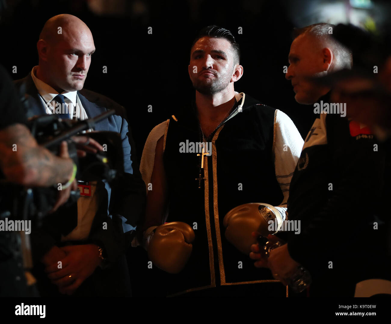 Hughie Fury arrives with Tyson Fury and Trainer Peter Fury before the ...