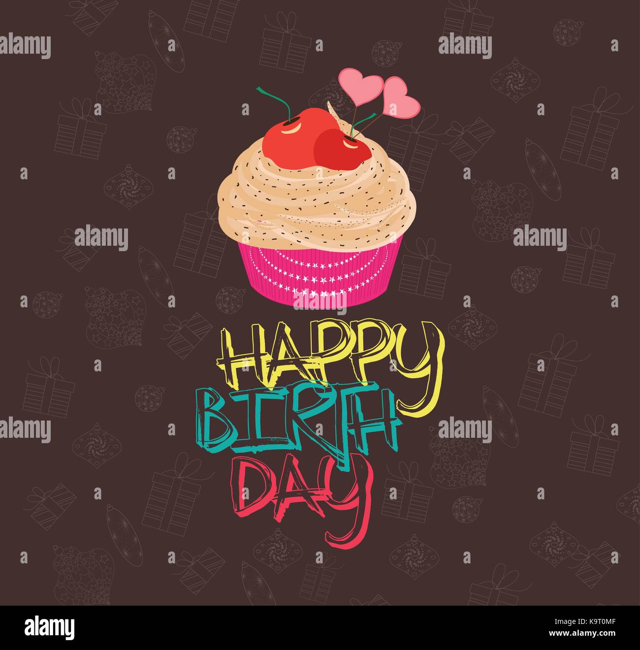 cute happy birthday card with cupcake Stock Vector Image & Art - Alamy