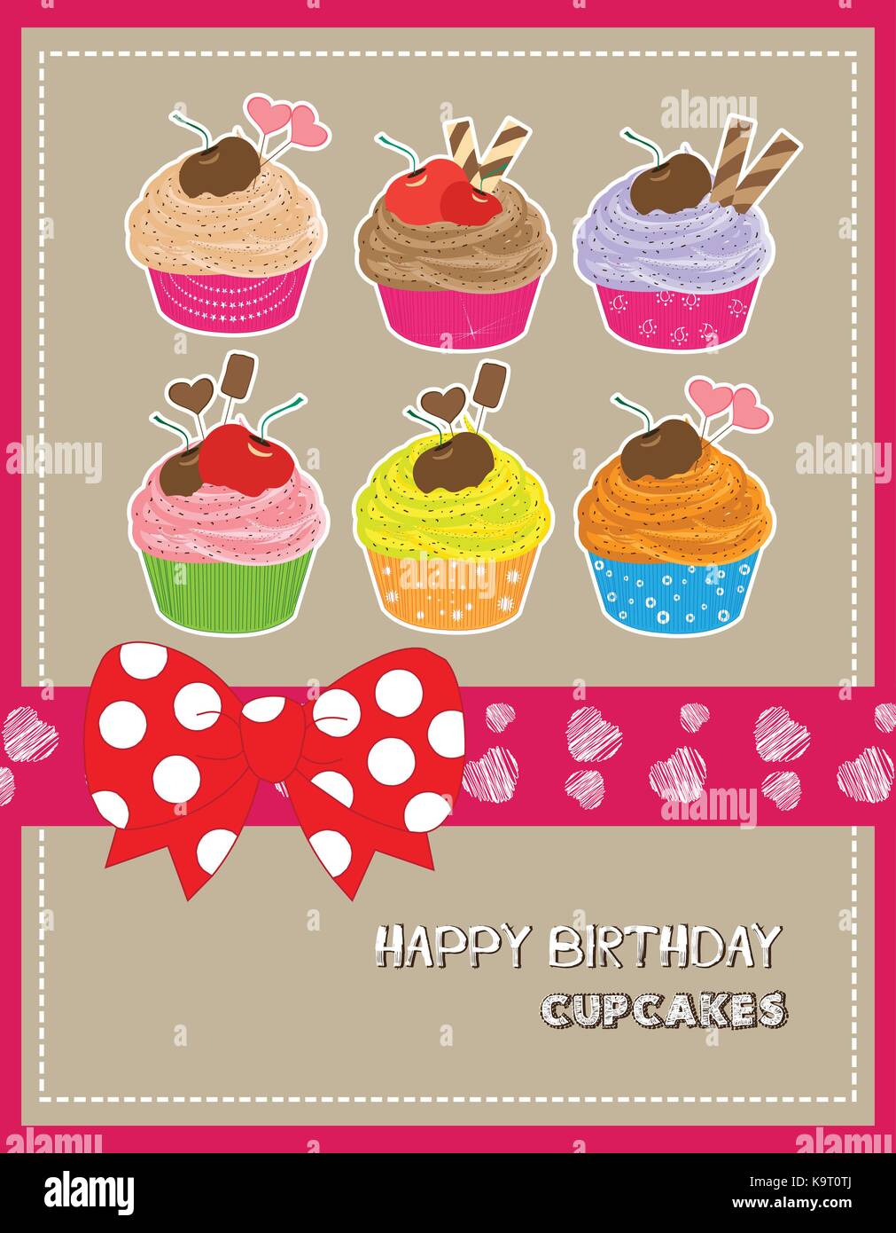 Happy Birthday card with cupcakes Stock Vector Image & Art - Alamy