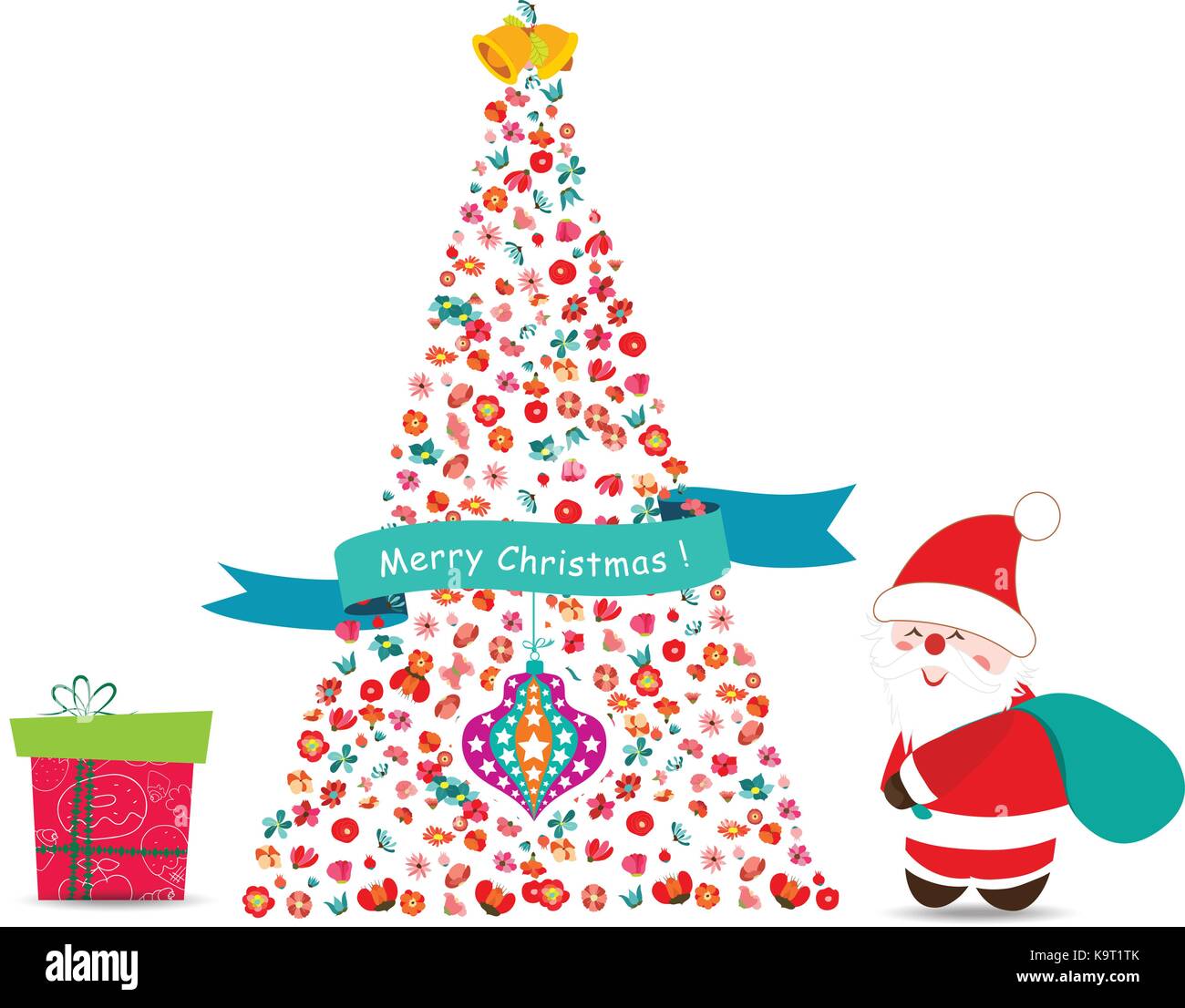 Merry christmas tree with flowers Stock Vector Image & Art - Alamy