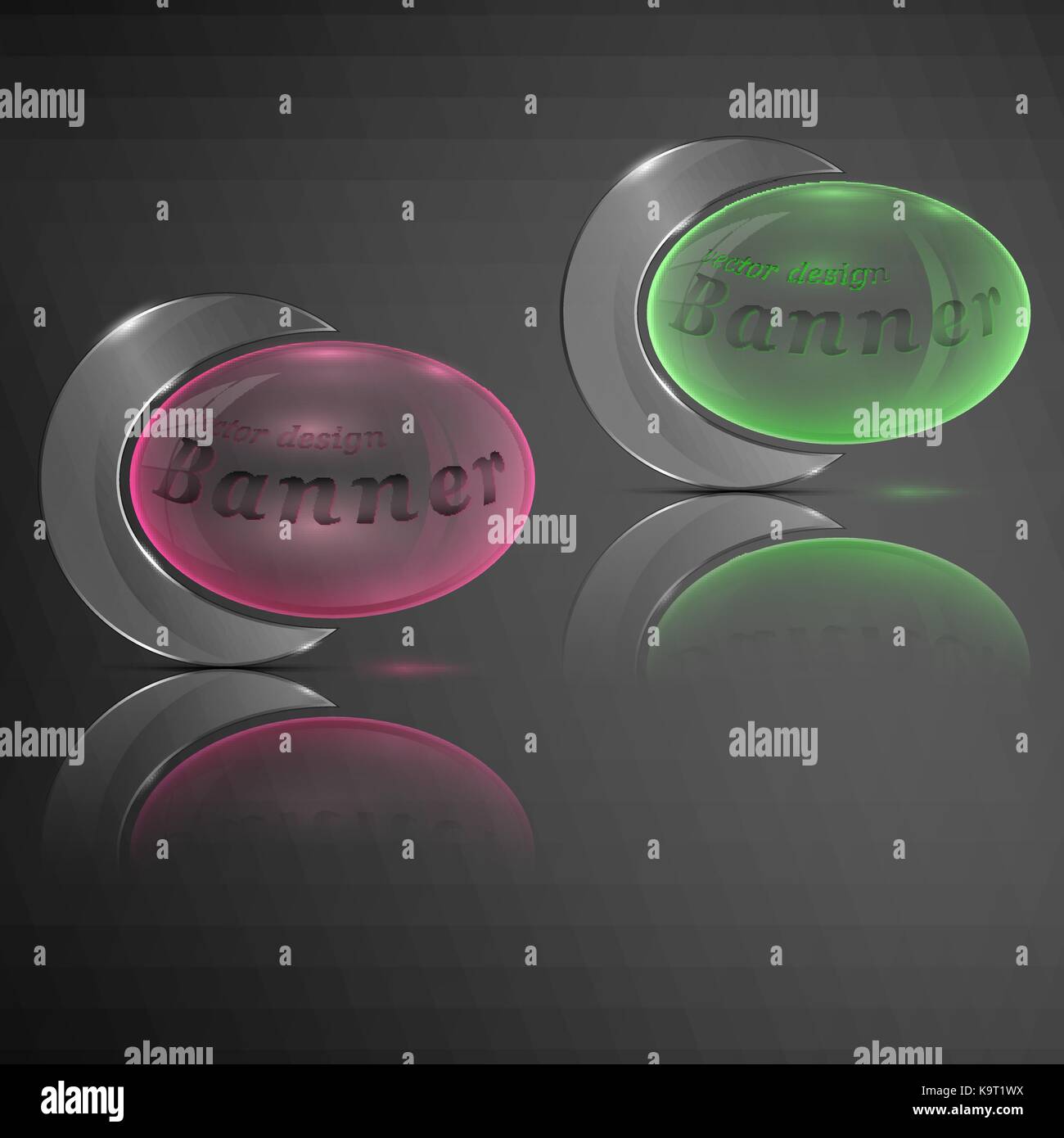 Red and green colored banners with metallic frame. Vector illustration ...