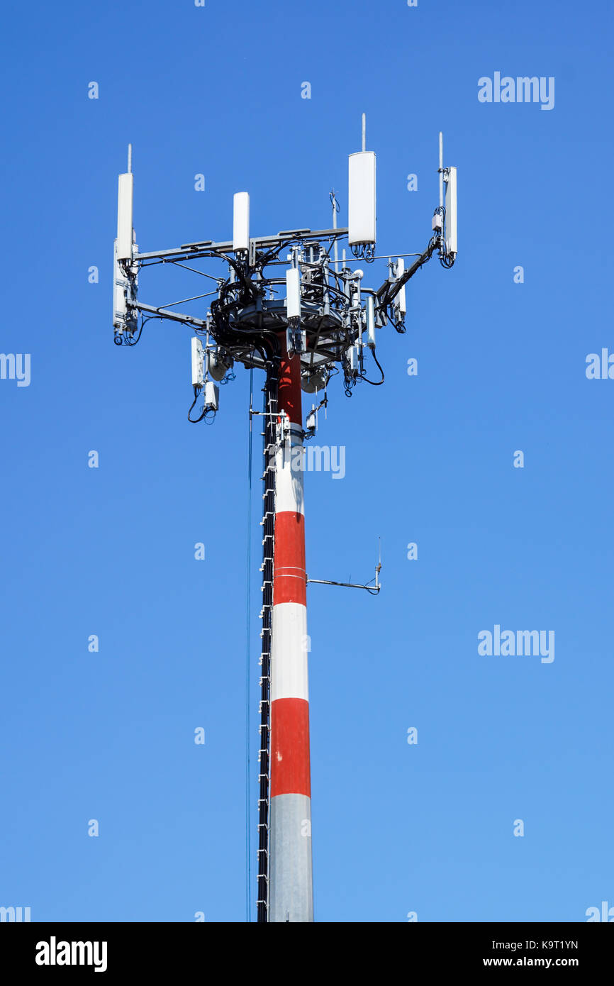 Antenna tower,antenna tower building with the blue sky.Close-up of the ...