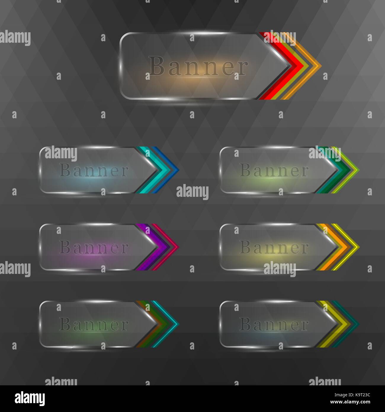 Vector illustration of different transparent illuminated arrow banners ...