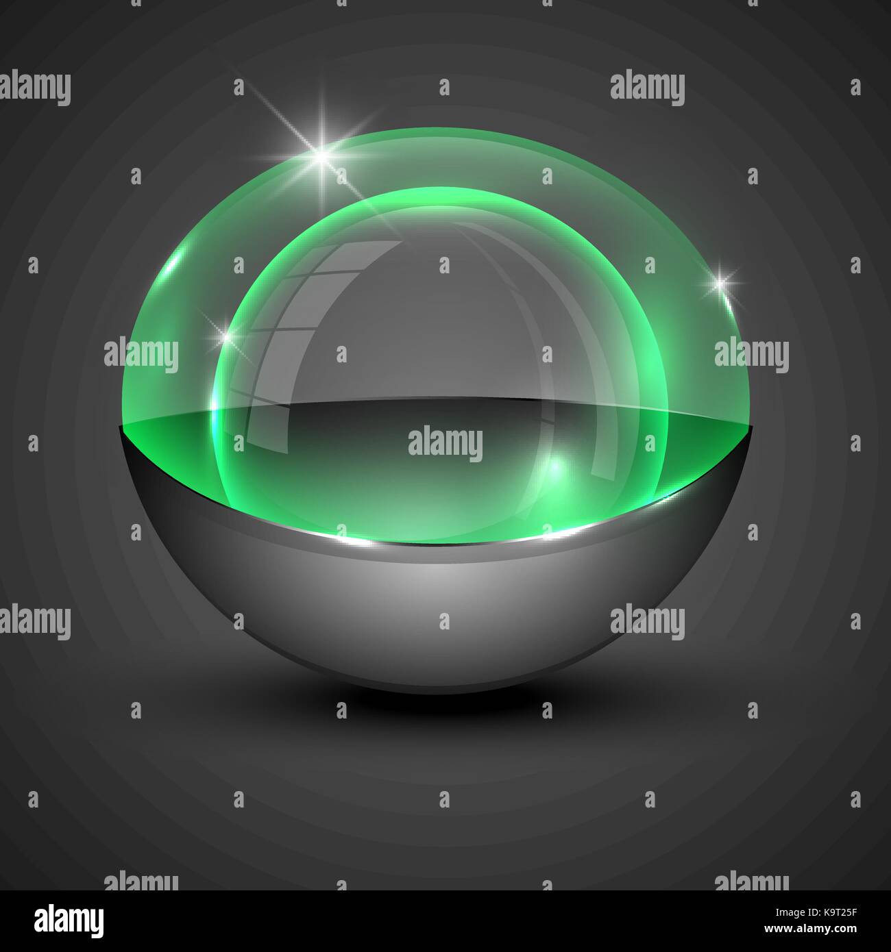 Vector illustration of clear orb illuminated with blue with gray bottom ...